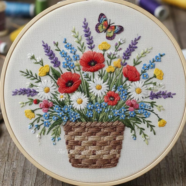 Flower Basket Hand Embroidery Pattern: Wildflower Design (PDF Pattern ...
