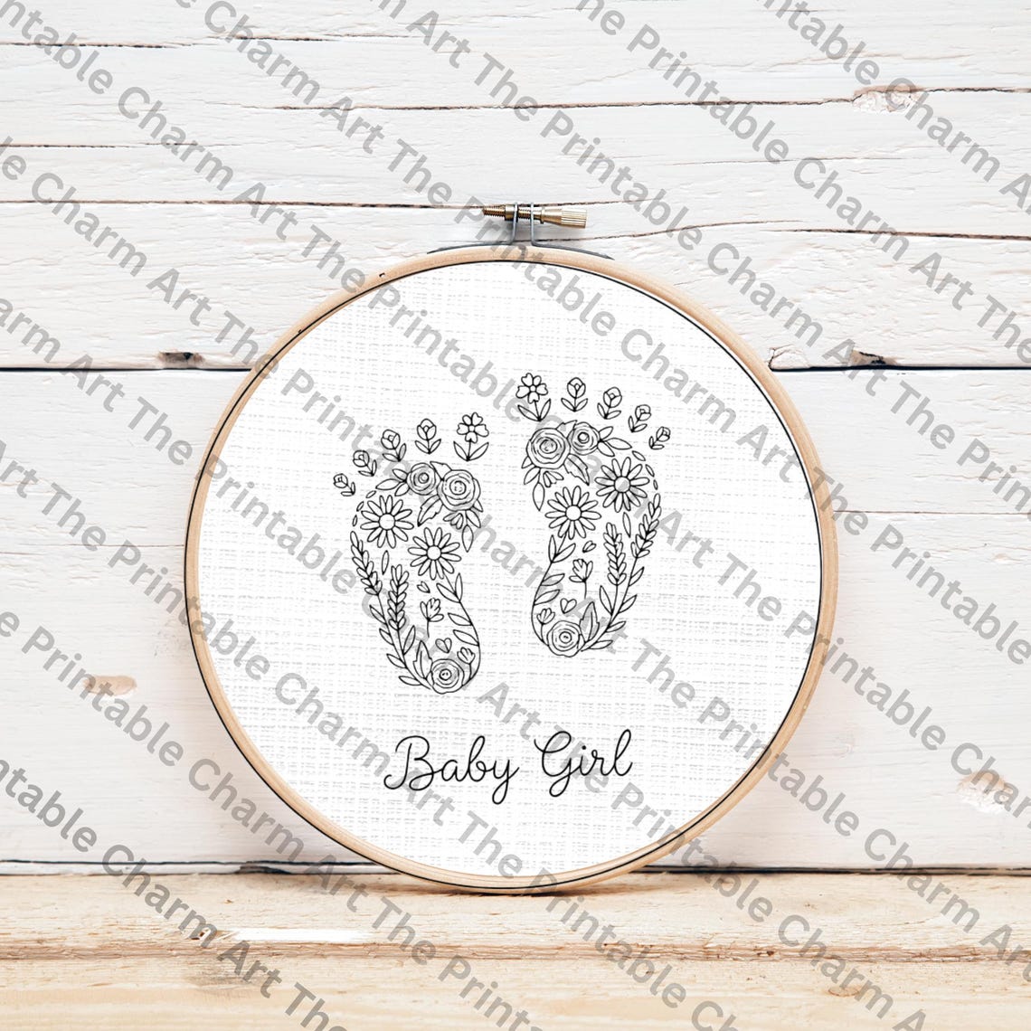 Baby Footprint Embroidery Pattern, Floral Newborn Keepsake, Name Wall ...