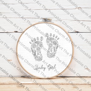 Baby Footprint Embroidery Pattern, Floral Newborn Keepsake, Name Wall ...