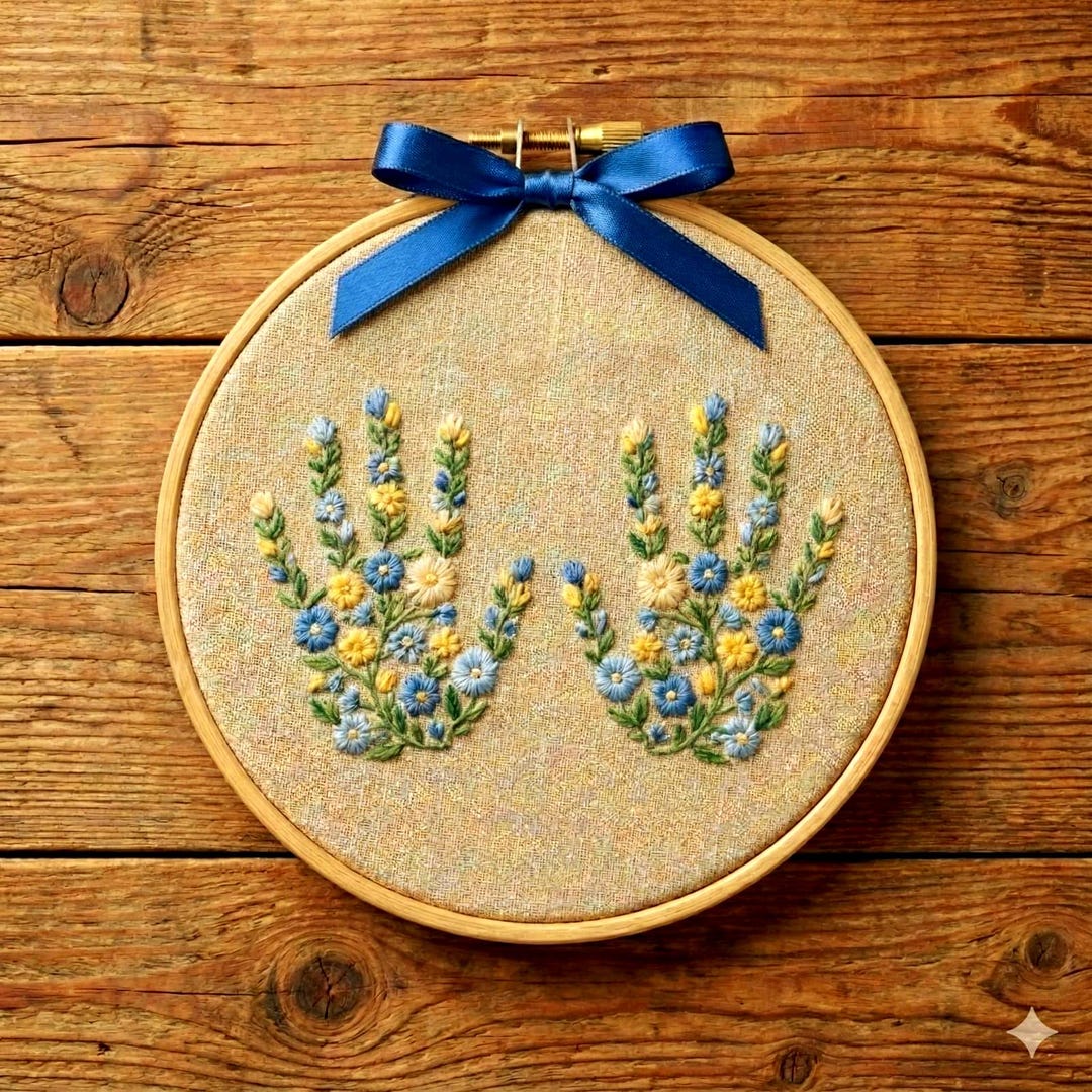 Floral Baby Handprint Embroidery Pattern: Nursery Keepsake Design (PDF ...