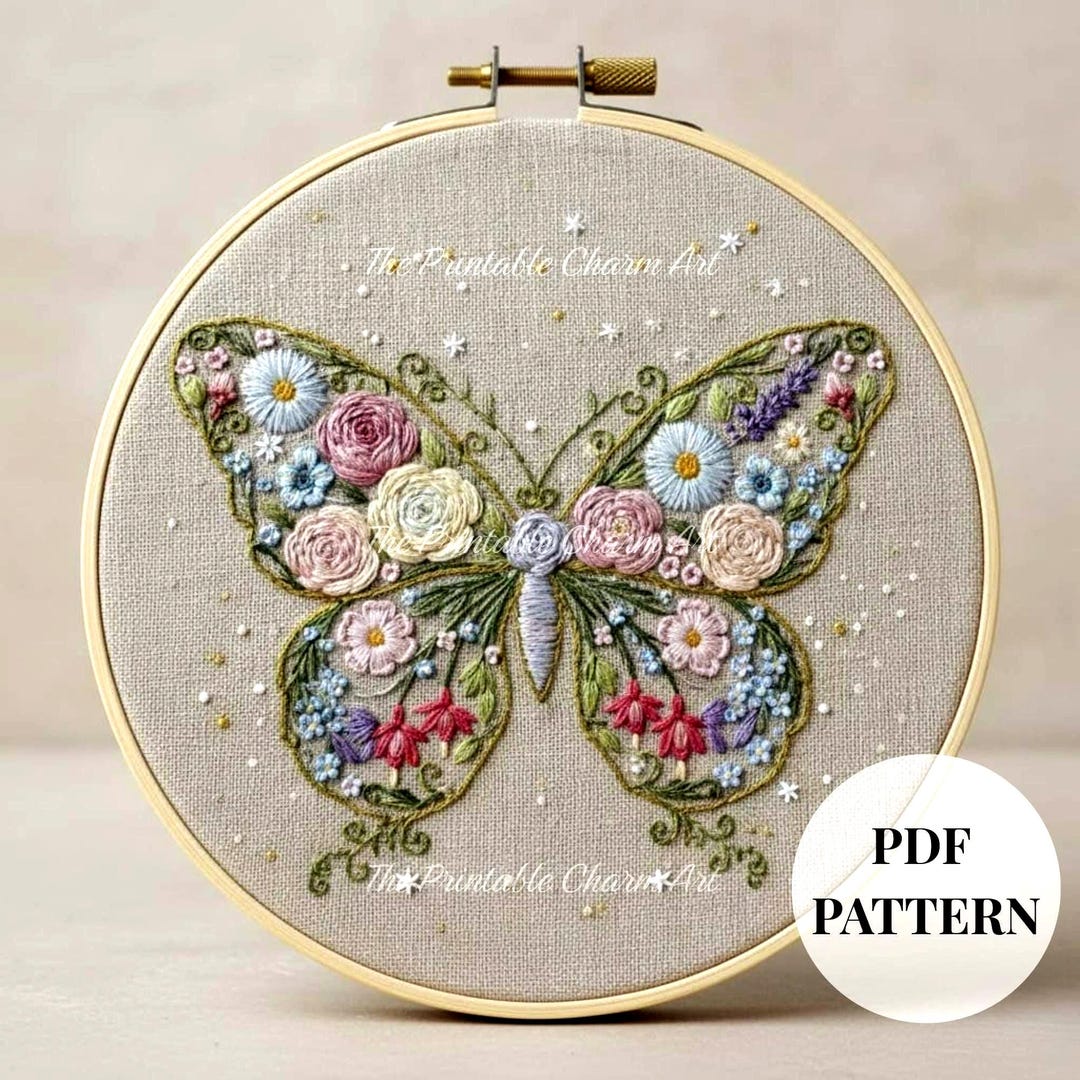 Butterfly Hand Embroidery Pattern – Floral Beginner Design (PDF ...
