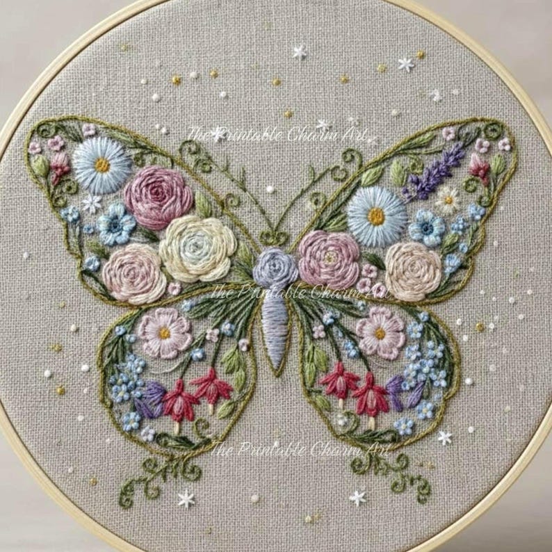 Butterfly Hand Embroidery Pattern – Floral Beginner Design (PDF ...