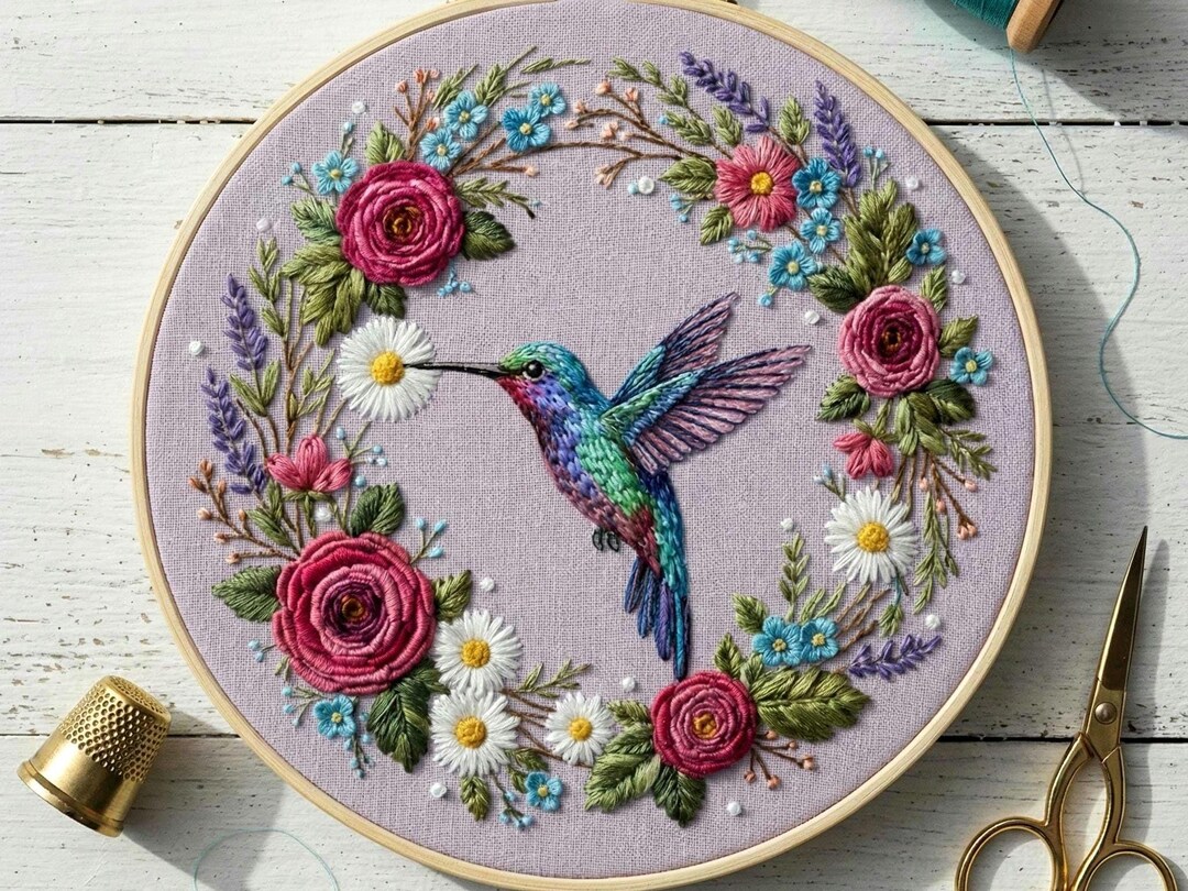 Hummingbird Hand Embroidery Pattern: Spring Bird Design (PDF) - Etsy