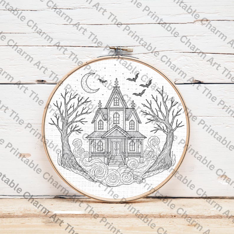 Haunted House Hand Embroidery Pattern - Etsy