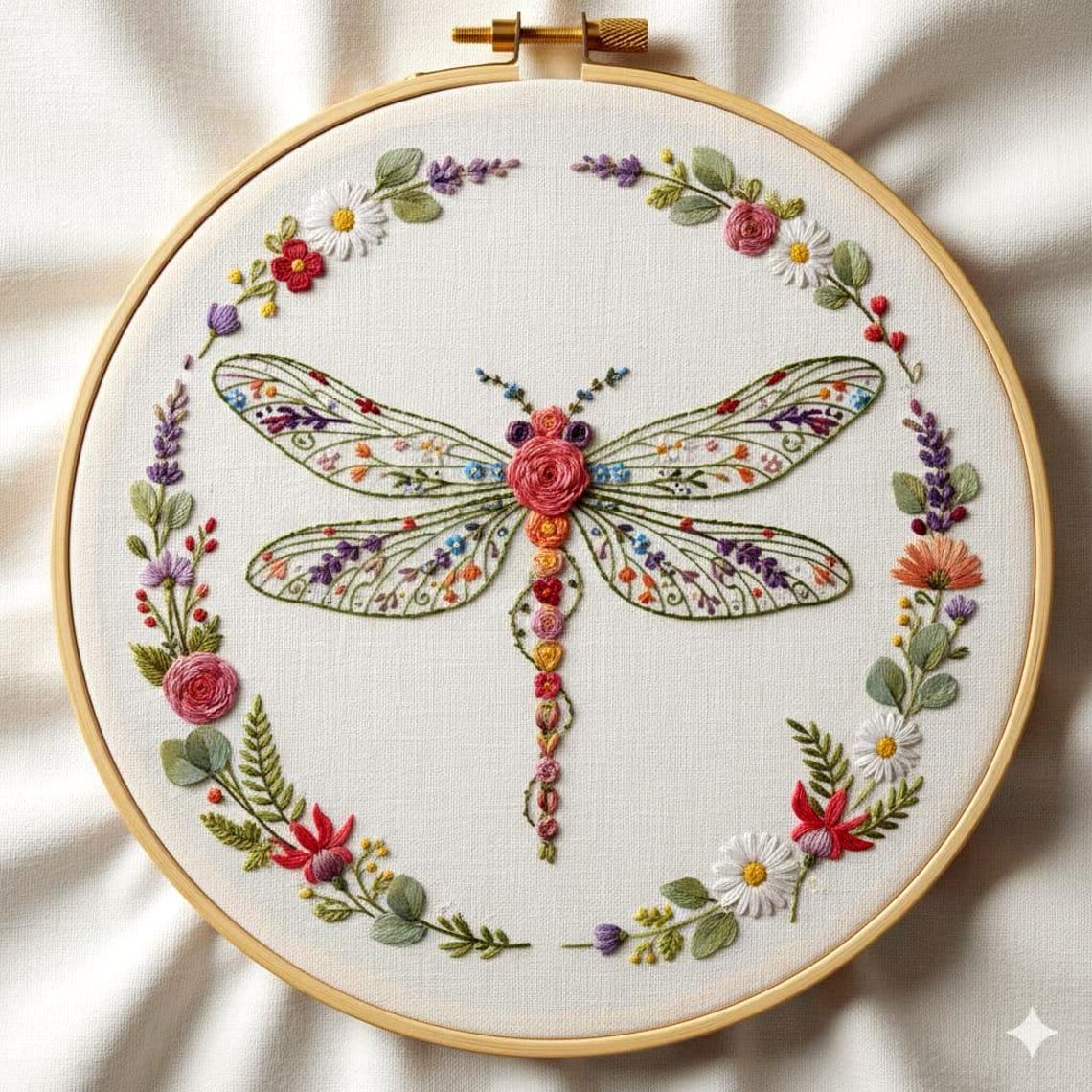 Floral Dragonfly Embroidery Design - Nature Pattern (PDF Pattern) - Etsy
