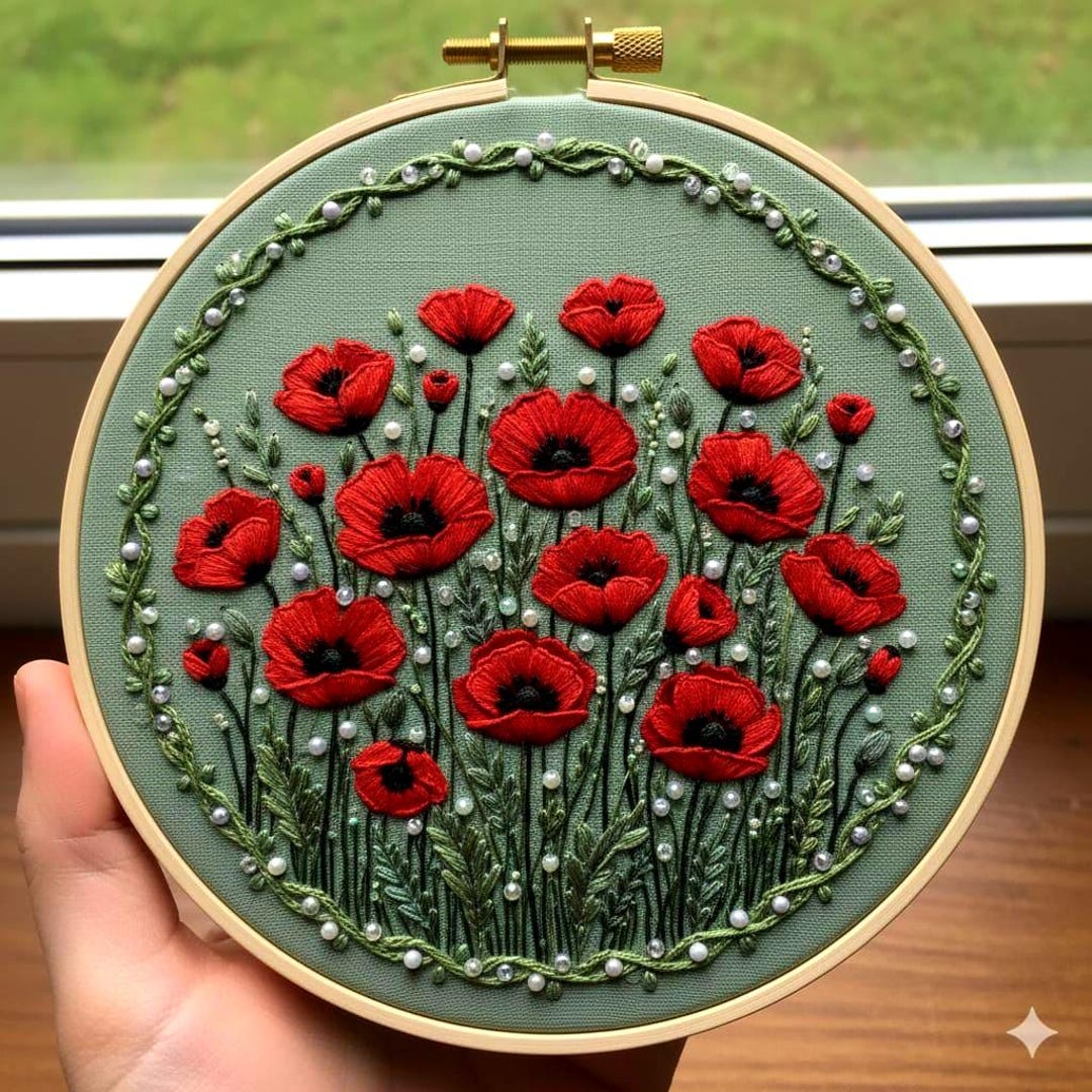 Red Poppy Hand Embroidery Pattern, Botanical Art (PDF) - Etsy