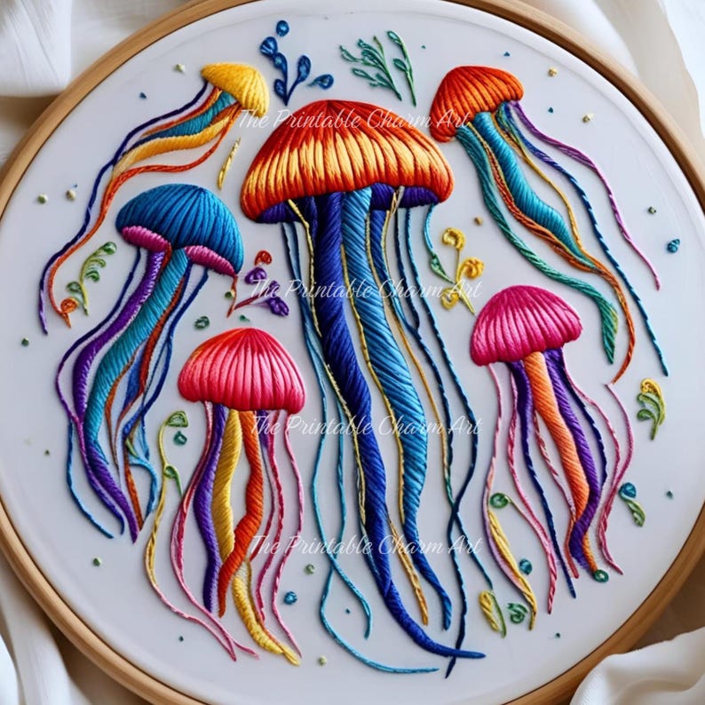 Jellyfish Hand Embroidery Pattern: Ocean Wildlife Design (PDF Download ...