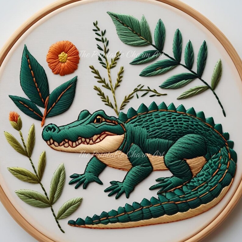 Alligator Hand Embroidery Pattern: Reptile Gator Design (PDF Pattern ...