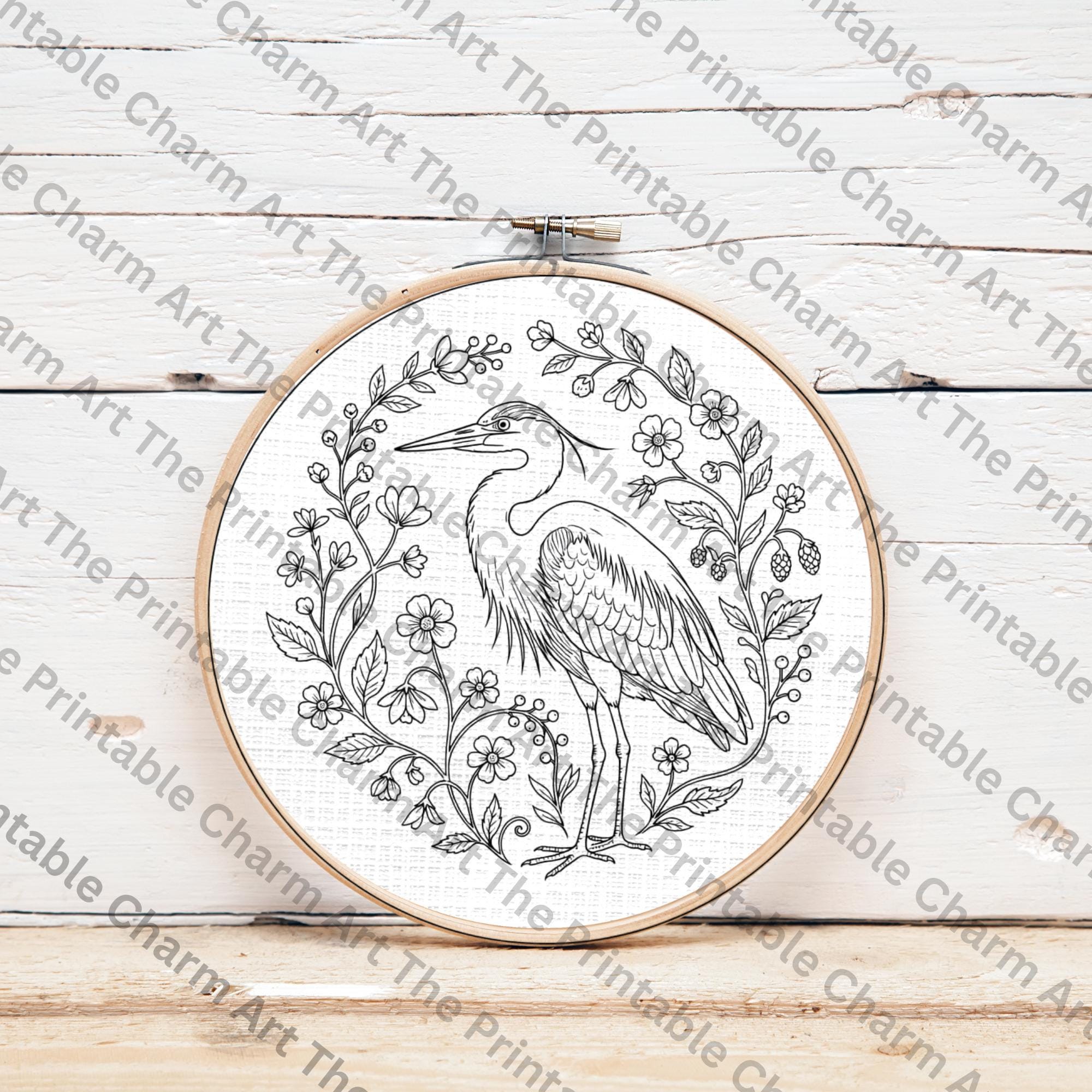 Blue Heron Embroidery Pattern: Coastal Bird Hoop Art (PDF Download) - Etsy