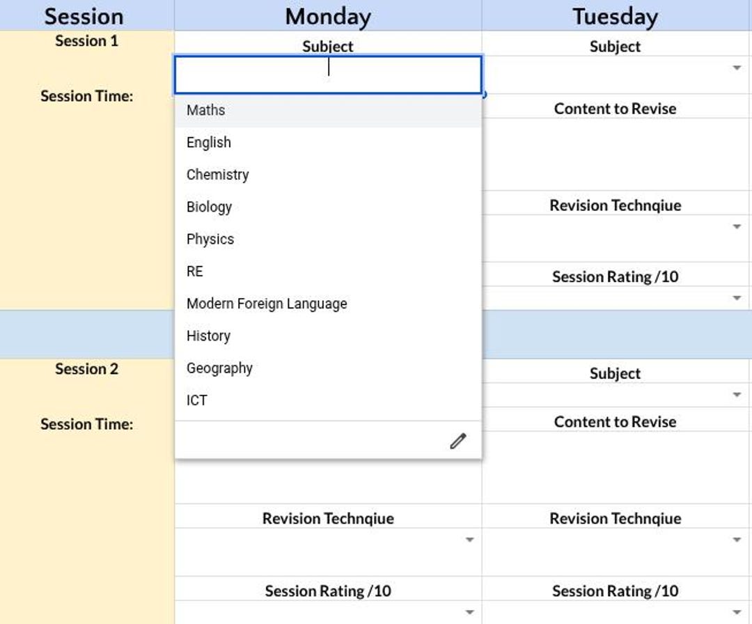 Revision Timetable for GCSE and A- Level Students - Etsy