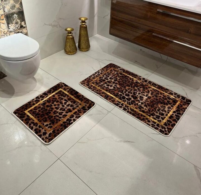 Leopard Print Bath Mat, Bath Mat Set, Bath Rug, Modern Toilet Mat, Bath ...