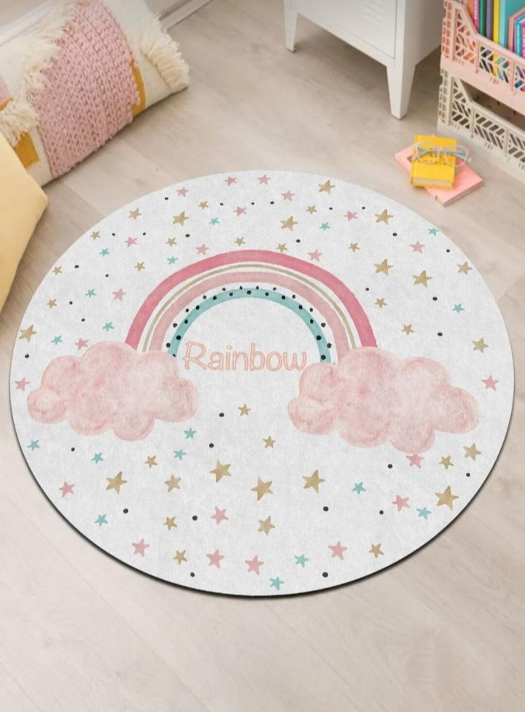 Rainbow Rug, Round Kids Room Rug, Anti Slip Wahsable Rug, Kids Room Rug ...