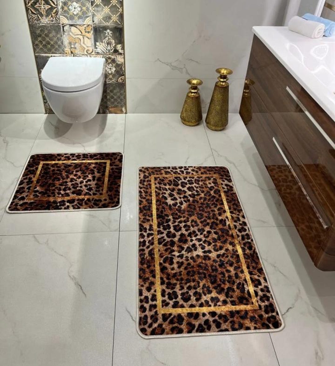 Leopard Print Bath Mat, Bath Mat Set, Bath Rug, Modern Toilet Mat, Bath ...