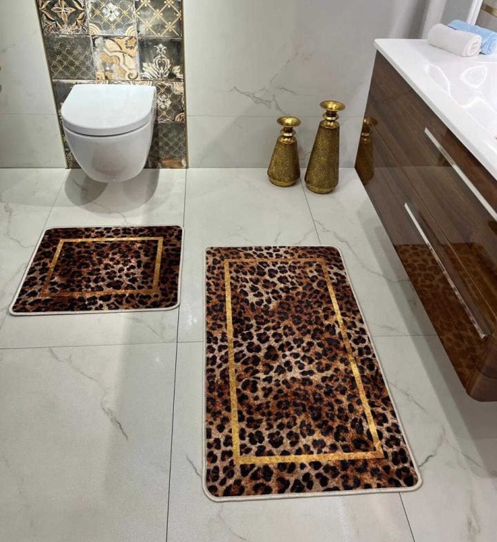 Leopard Print Bath Mat, Bath Mat Set, Bath Rug, Modern Toilet Mat, Bath ...