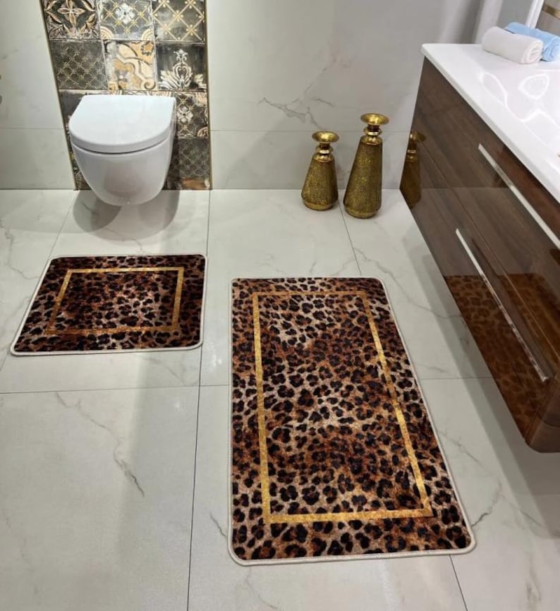 Leopard Print Bath Mat, Bath Mat Set, Bath Rug, Modern Toilet Mat, Bath ...