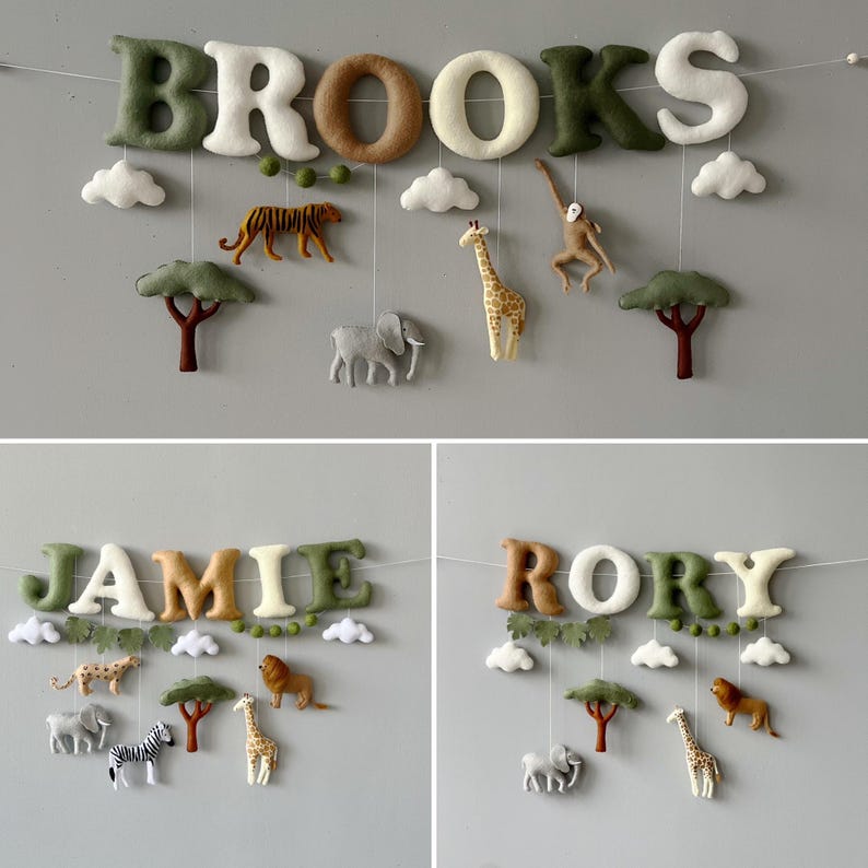 Personalized Safari Animal Name Garland: Felt Jungle Nursery Banner - Etsy
