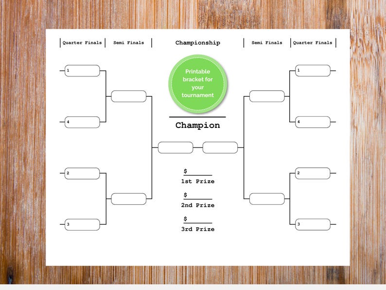 8 Team Printable Tournament Bracket - Etsy