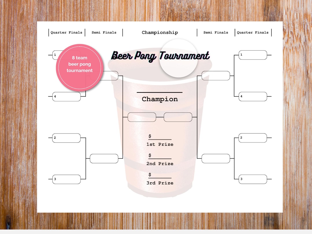 8 Team Printable Beer Pong Tournament Bracket - Etsy