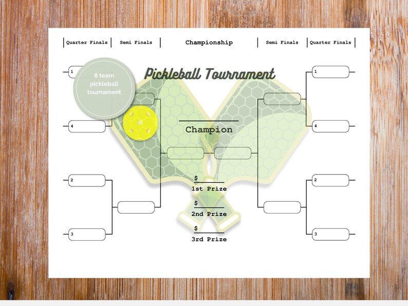 8 Team Printable Pickleball Tournament Bracket - Etsy
