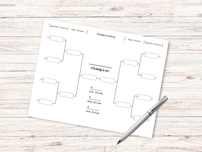 8 Team Printable Tournament Bracket - Etsy