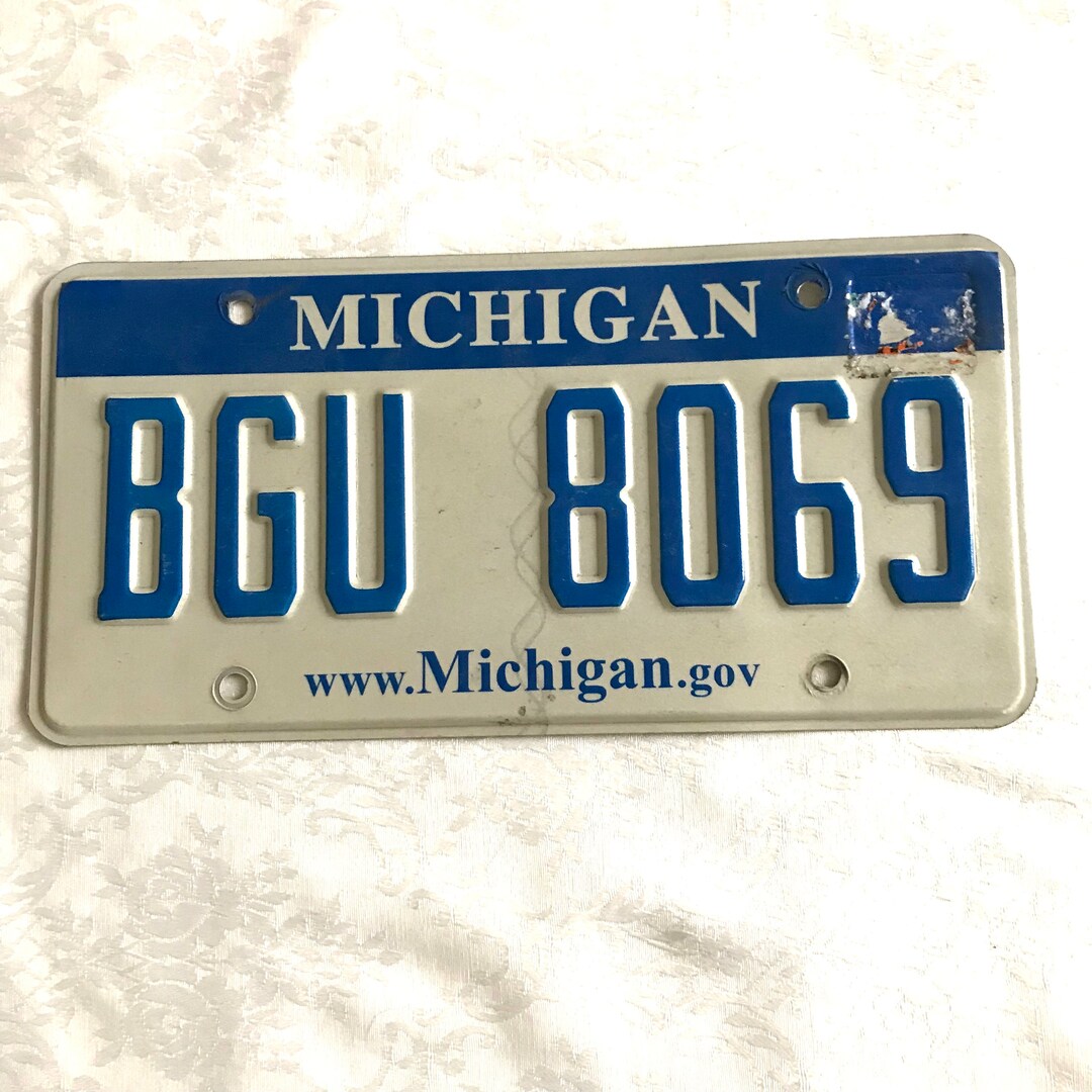 Vintage Michigan, Blue and White, License Plate, BGU 8069, Upcycle ...