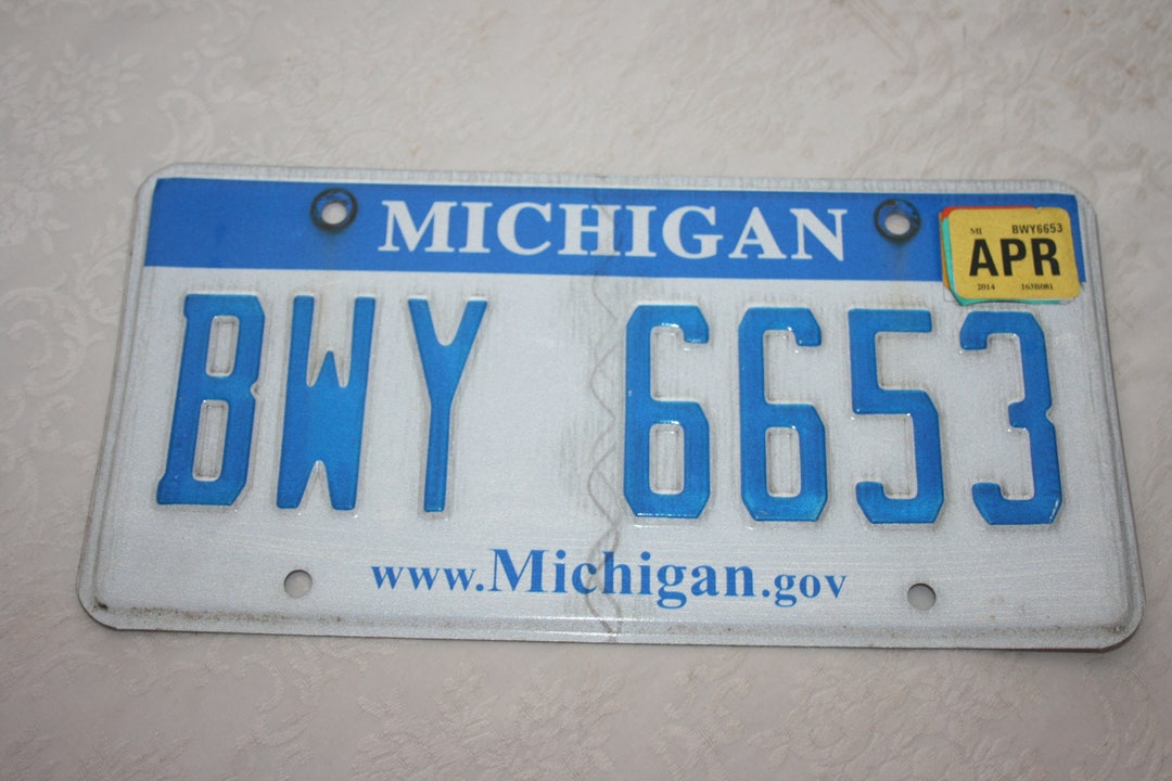 Vintage Michigan, Blue and White, License Plate, BWY 6653, Upcycle ...