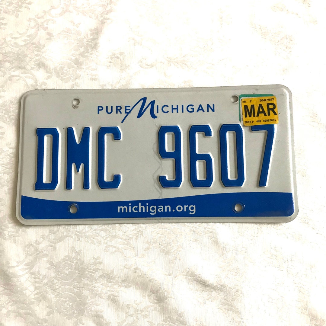Vintage Michigan, Blue and White, License Plate, DMC 9607, Upcycle ...