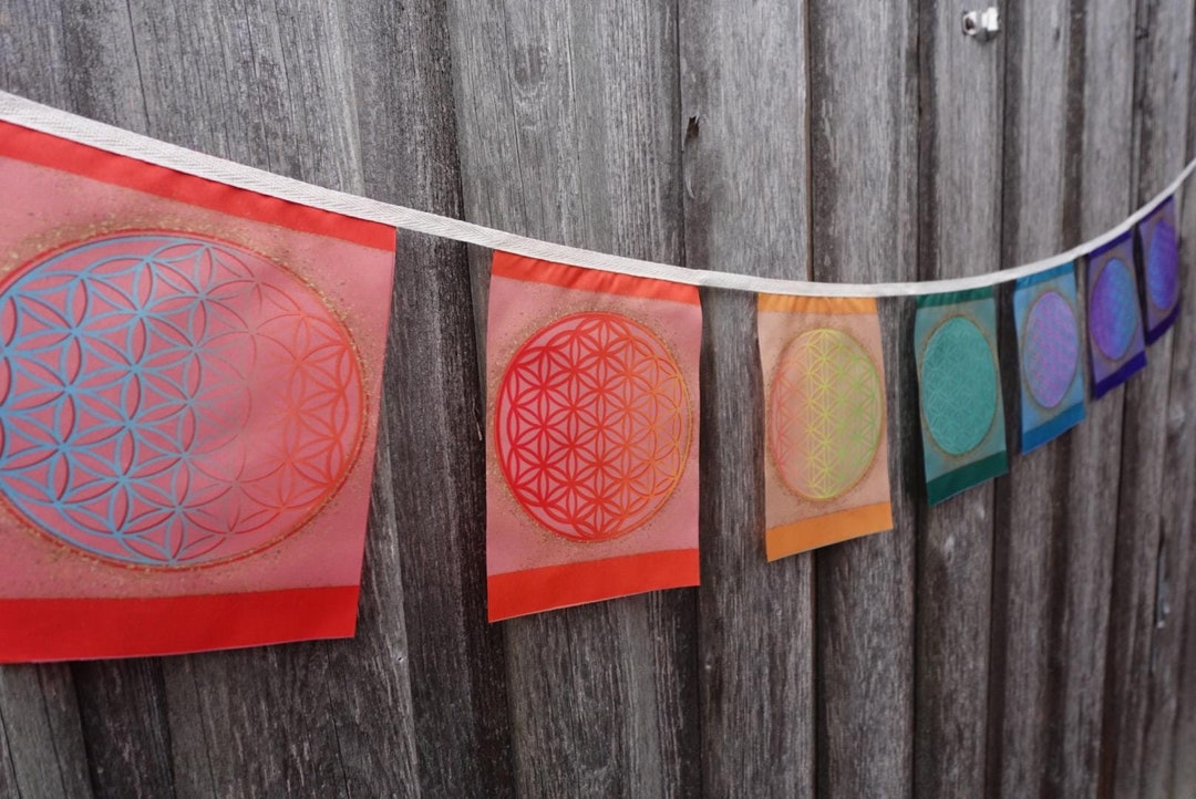 FLOWER of LIFE Flag / Golden Rainbow Prayer Flags / Sacred Geometry Art ...