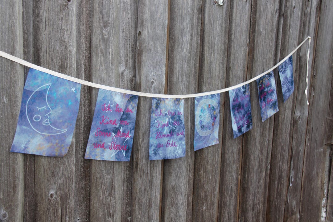 SUN, MOON and STARS Prayer Flag / Celestial Wall Banner / Astrology ...
