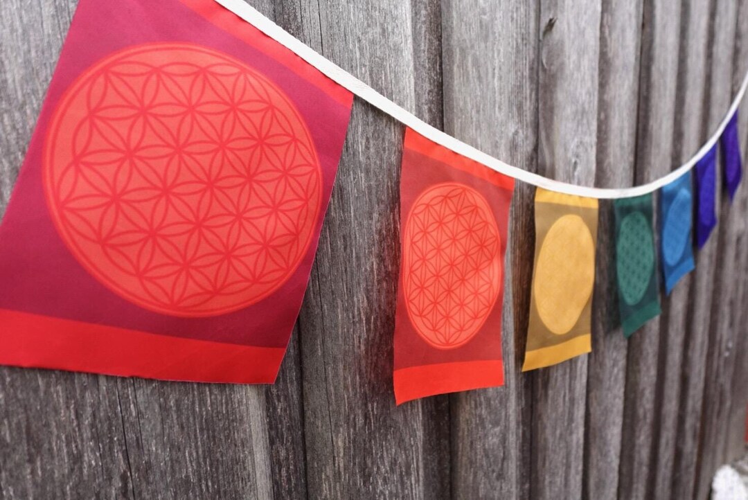 FLOWER of LIFE Flag / Vibrant Rainbow Prayer Flags / Sacred Geometry ...