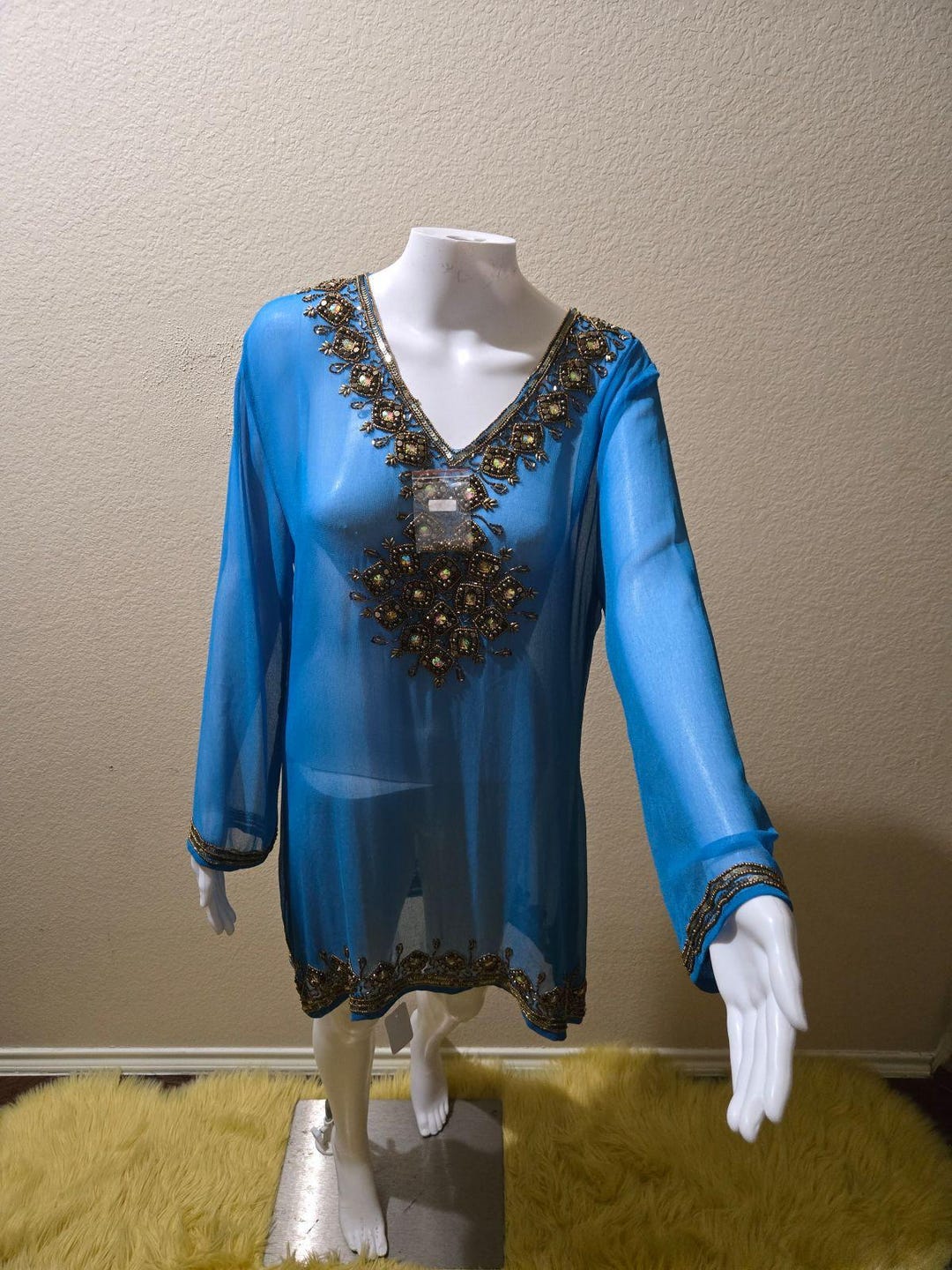 Turquoise Blue Chiffon Blouse, Elegant Women's Top - Etsy