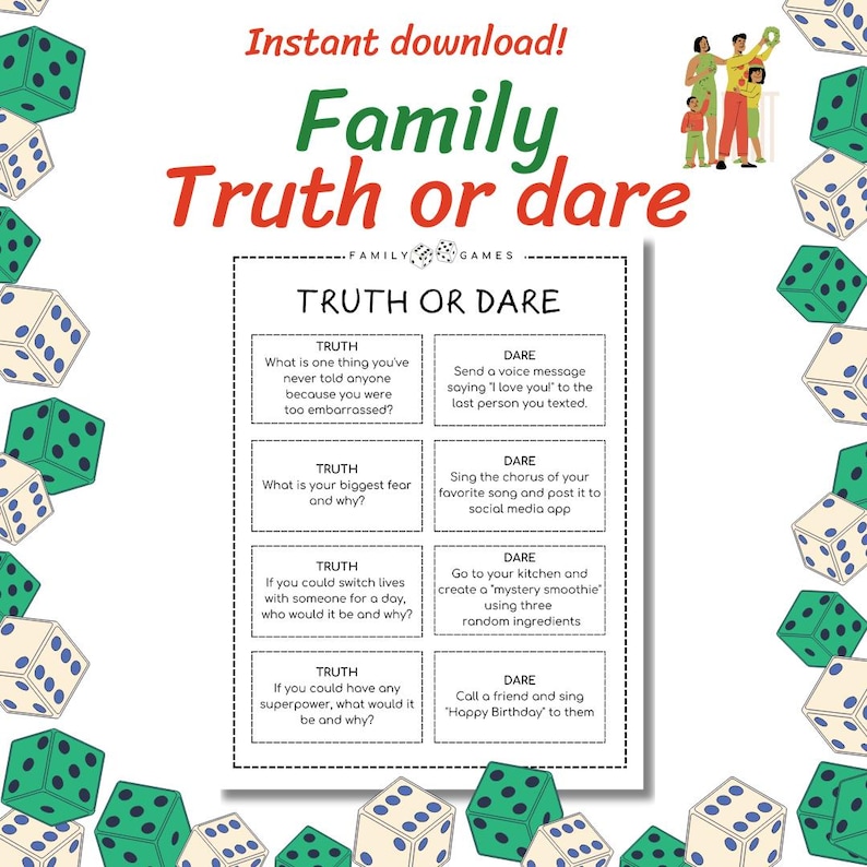 Truth or Dare Game: Family Reunion Printable (PDF) - Etsy