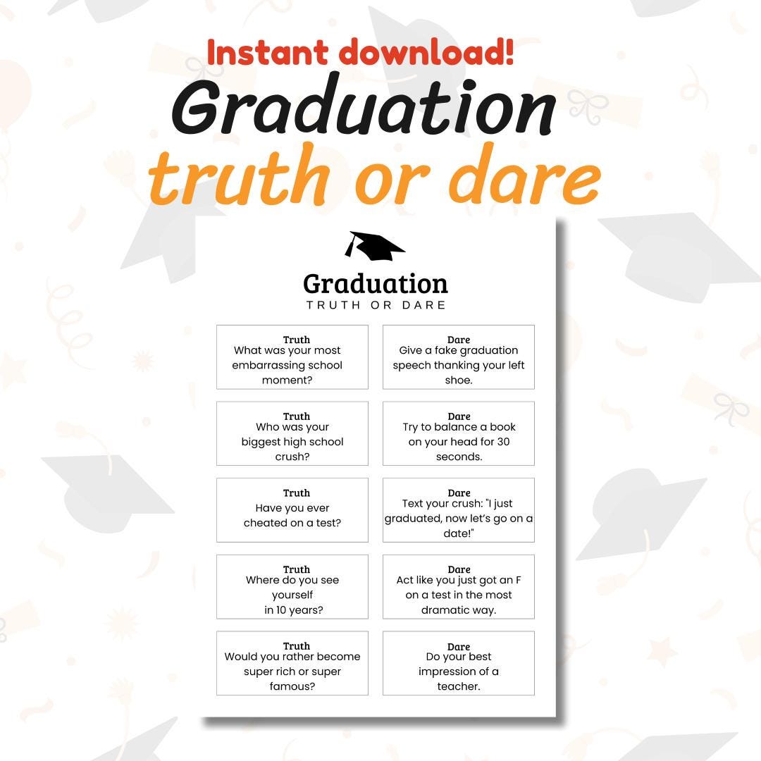 Buy Graduation Truth or Dare Game: Printable Party Fun (digital ...