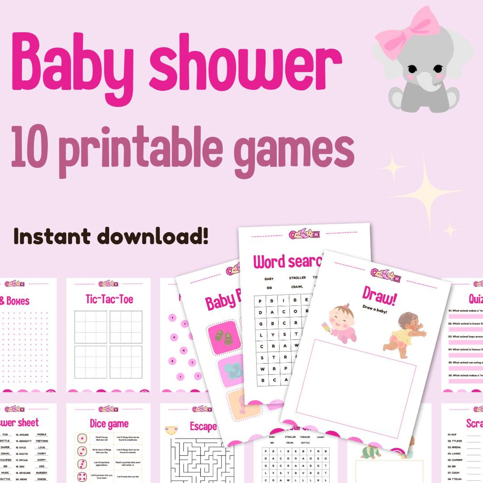 Baby Girl Shower Games Bundle Printable Baby Shower Activities Instant ...