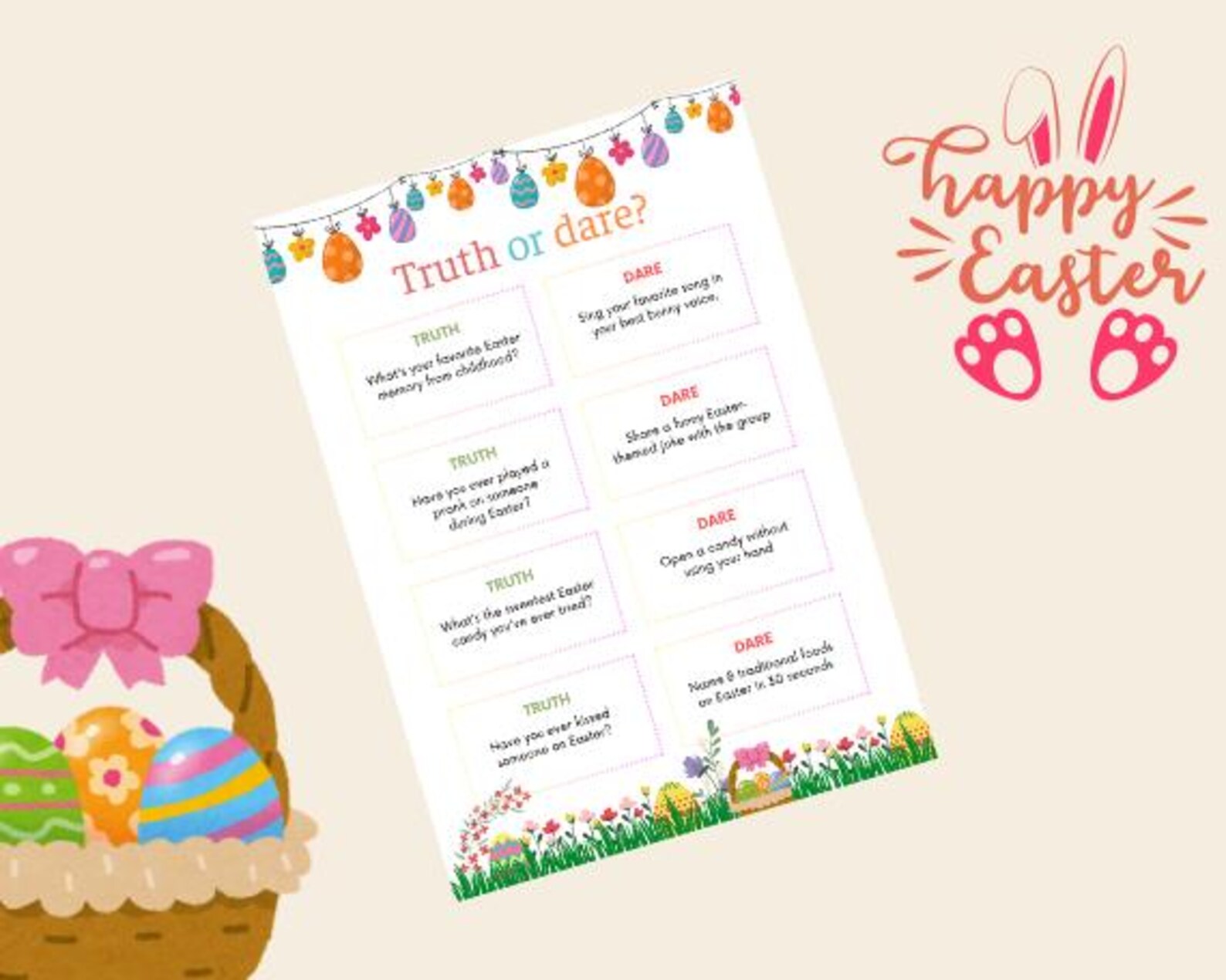 Printable Easter Truth or Dare Easter Game for Kids Teens Adults Easter ...