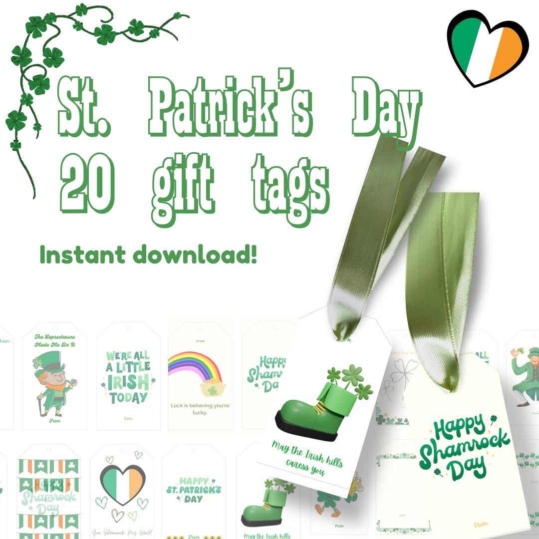 St. Patrick’s Day Gift Tags Printable Shamrock Favor Tags Lucky Clover ...