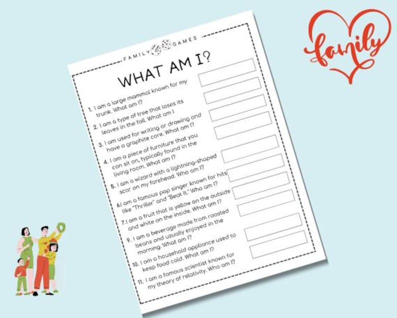What Am I? Family Game: Printable Reunion Party Game (PDF) - Etsy