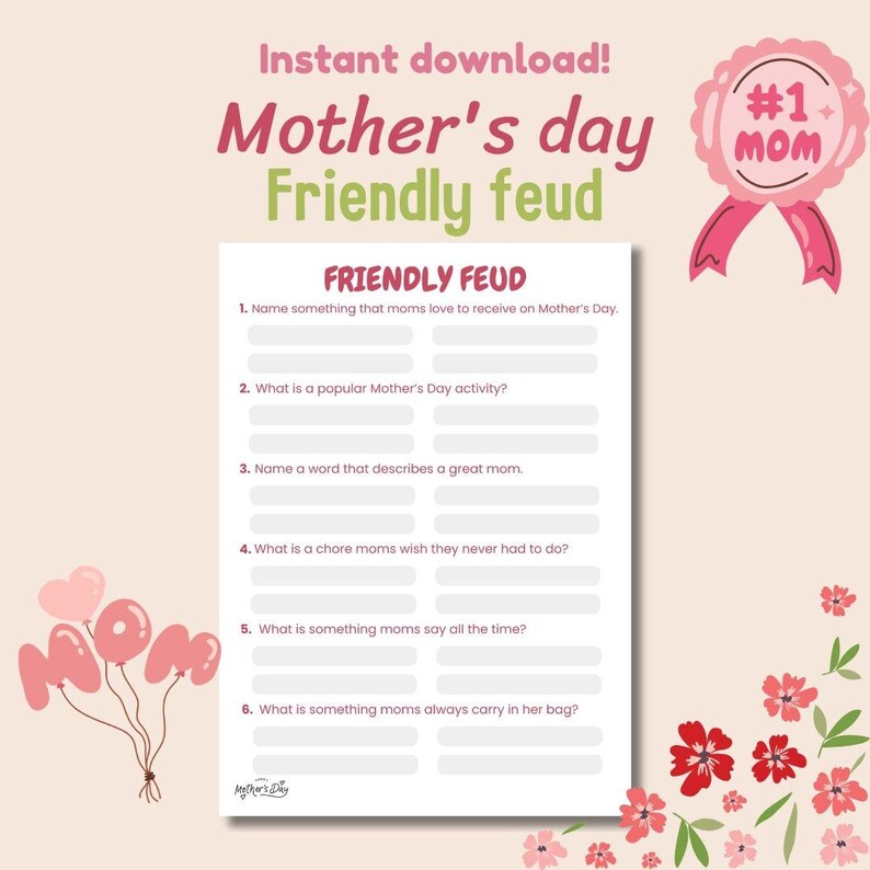Mother's Day Feud Game: Printable Family Party (PDF) - Etsy