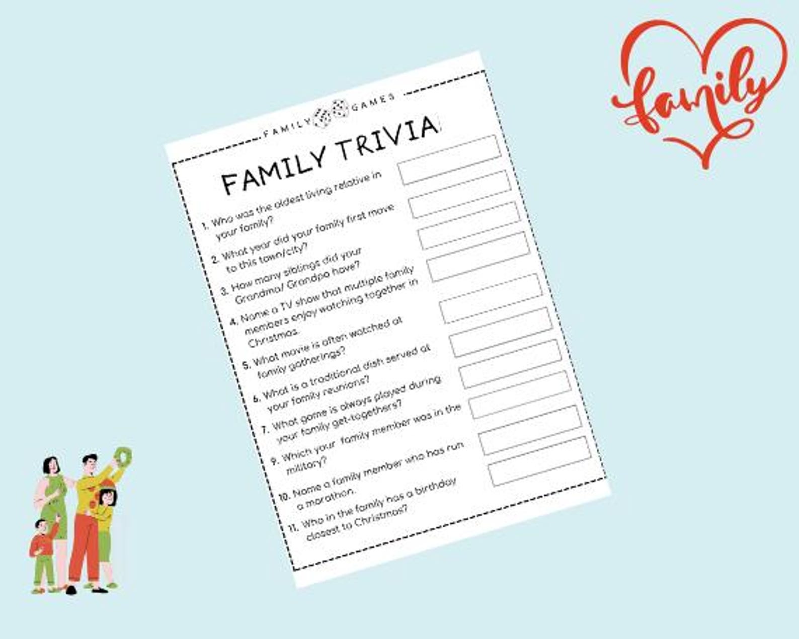 Printable Family Trivia Game Family Reunion Quiz Fun Trivia Challenge ...
