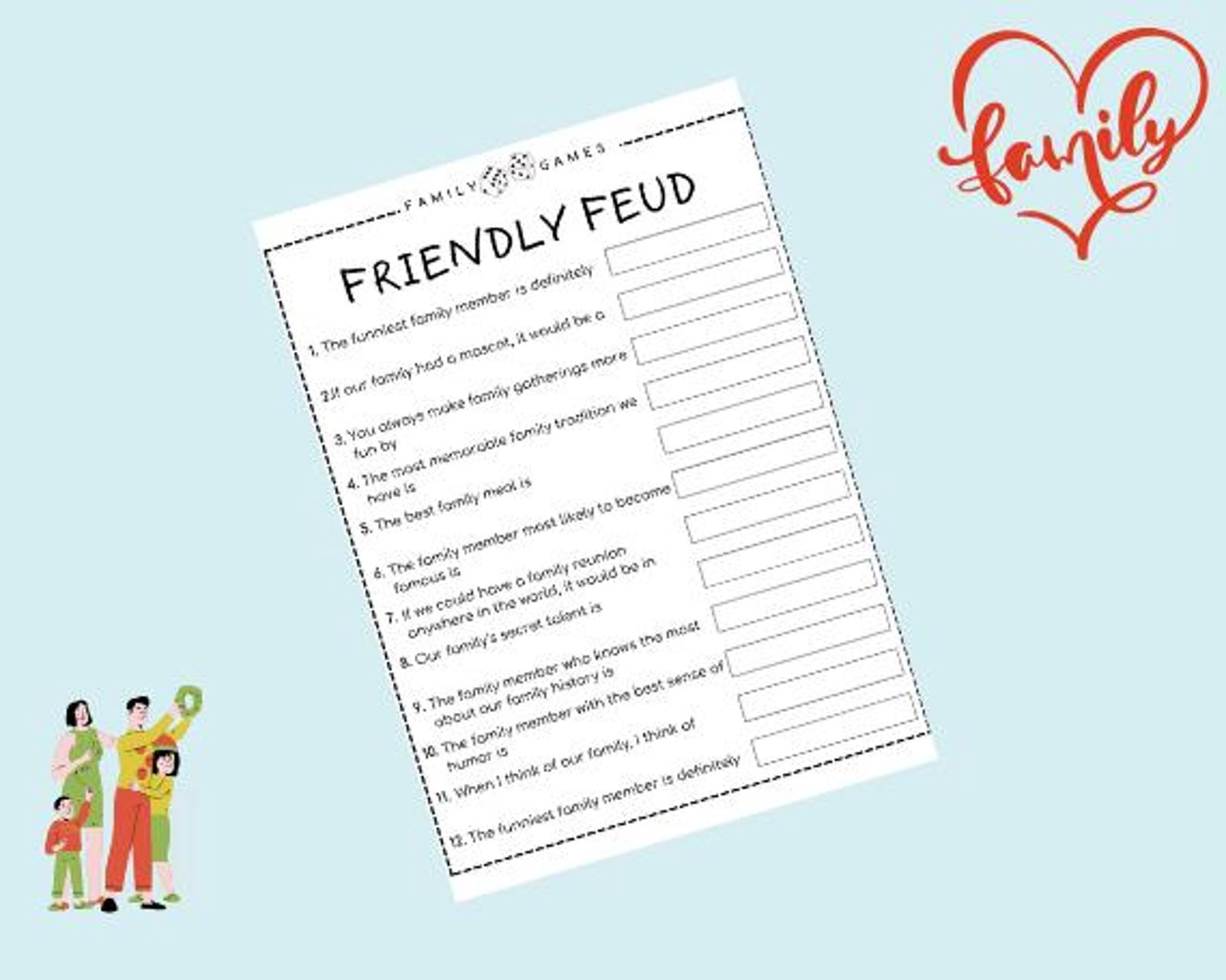 Family Fun Feud Game: Printable Reunion Party Activity (instant ...