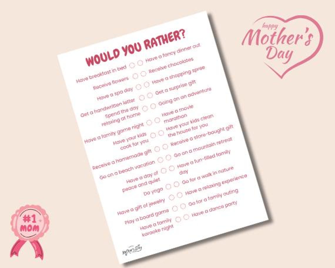 Mother's Day 'would You Rather' Game: Family Fun Activity (printable ...