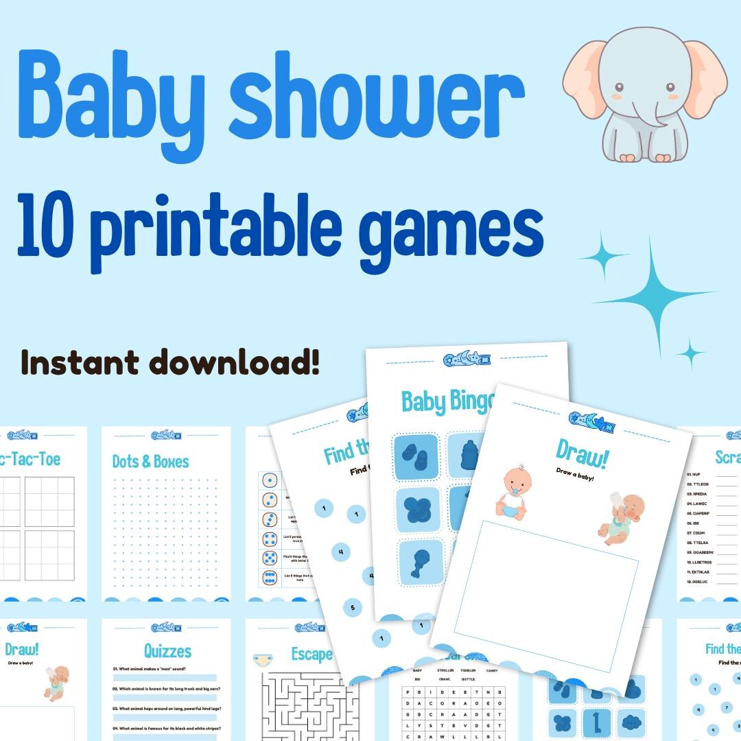 Baby Boy Shower Games Bundle Printable Baby Shower Activities Instant ...