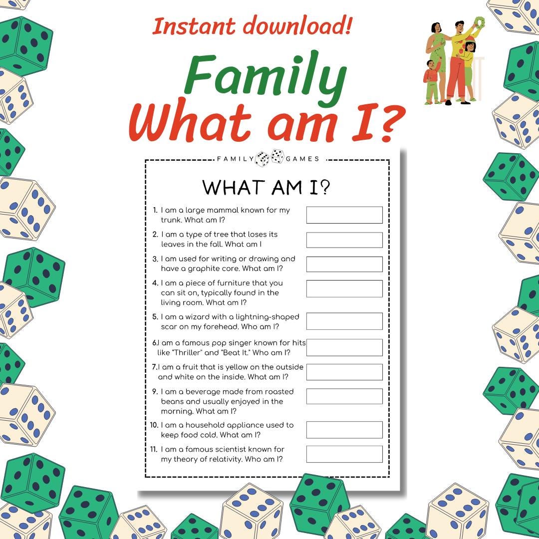 What Am I? Game Who Am I Printable Family Reunion Party Game Guessing ...