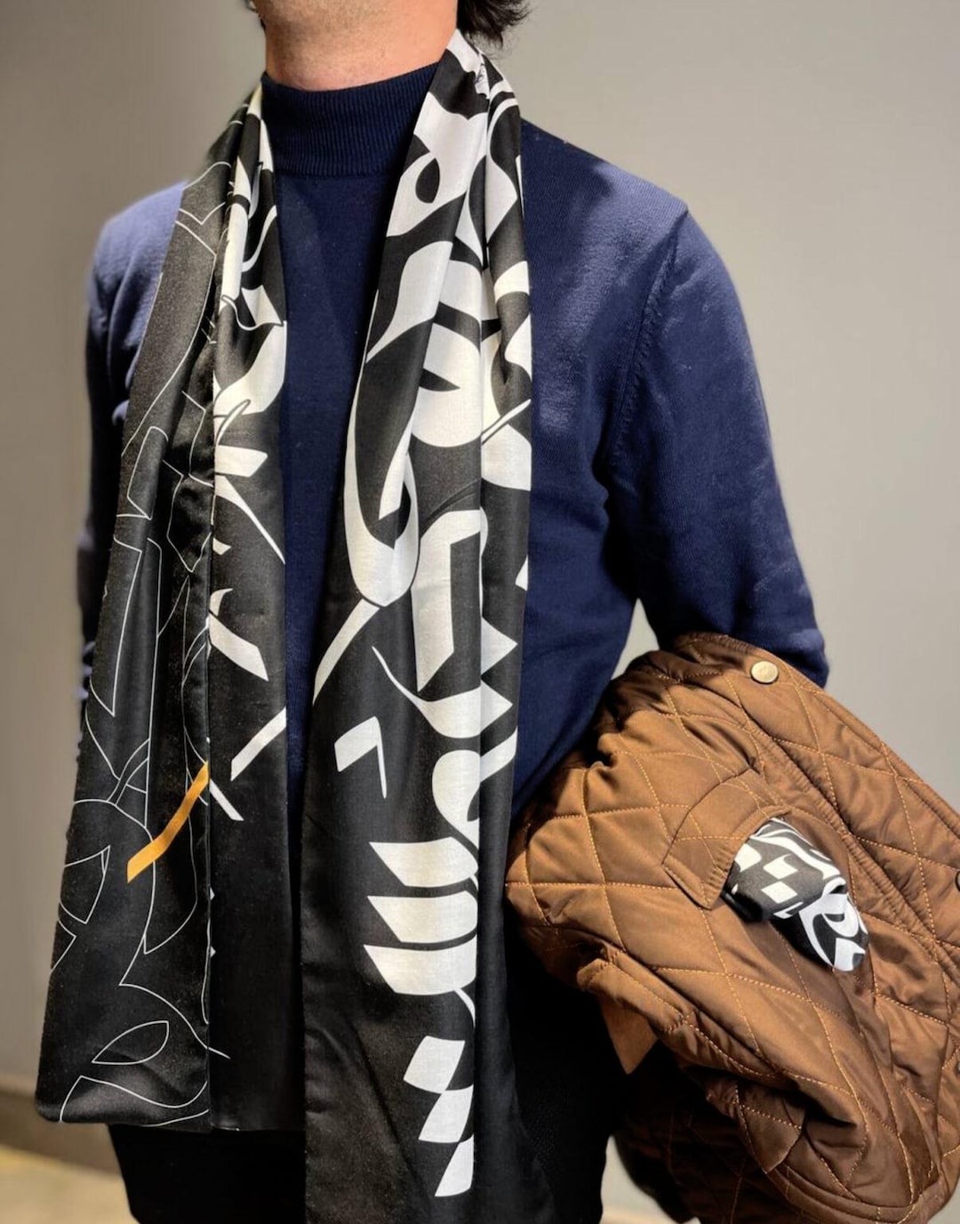 Men's Persian Poetry Calligraphy Scarf & Pocket Square, Classic Design ...