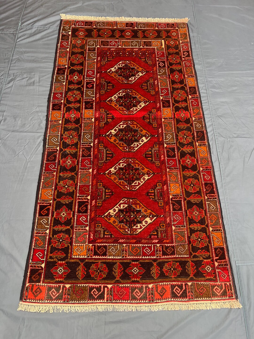 Red 4 X 7 Ft Vintage Afghan Taimani Balochi Rug | Hand Knotted Wool ...