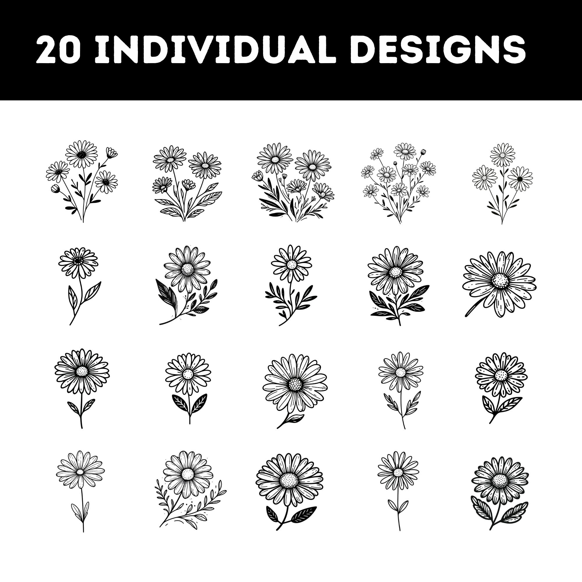 Daisy Line Art SVG Bundle: Floral Silhouette Clipart (PNG, JPG) - Etsy