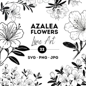 Azalea Flower Line Art SVG Bundle: Floral Illustrations (digital ...