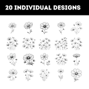 Cosmos Flower Line Art Clipart: Wildflower SVG Bundle (digital Download ...