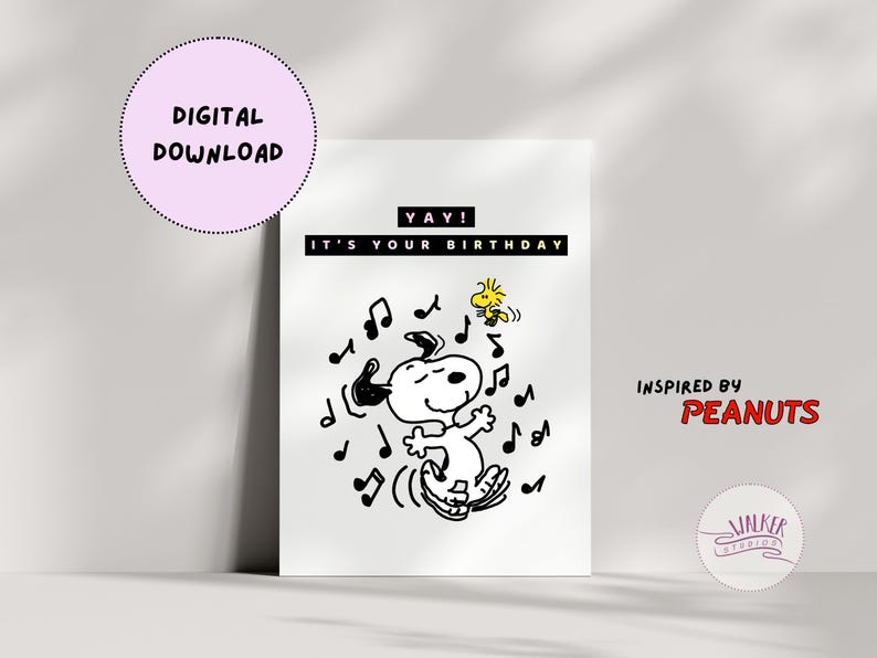 Dancing Snoopy | Birthday Card | PEANUTS | DIGITAL DOWNLOAD - Etsy