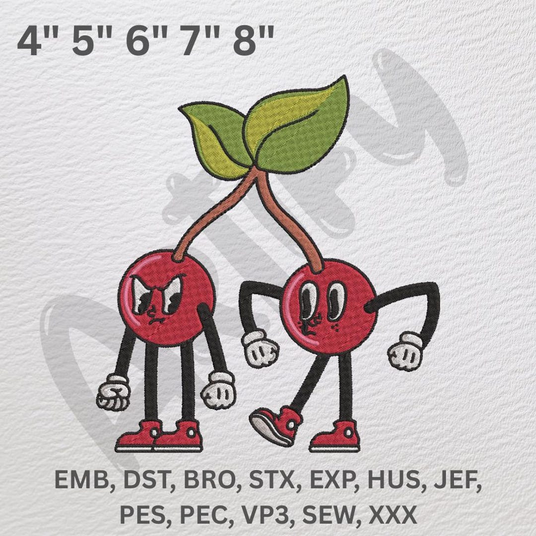 Angry Cherries Embroidery Design: Cartoon Fruit Duo (digital Download ...
